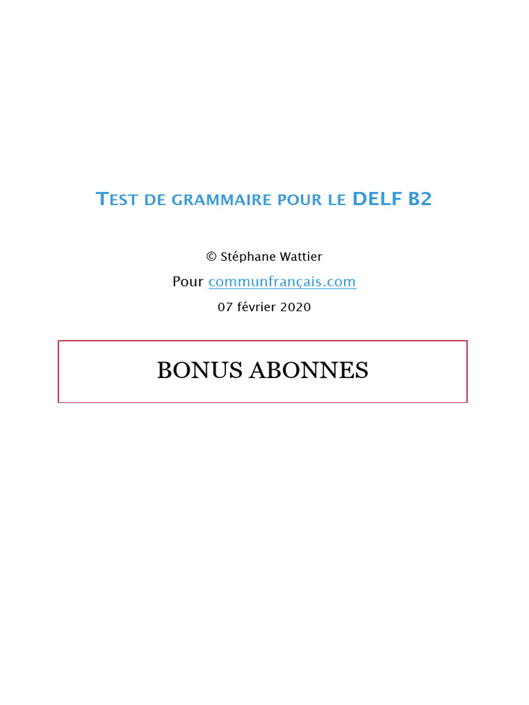 Test de Grammaire DELF B2 | PDF | Verbe | Phrase