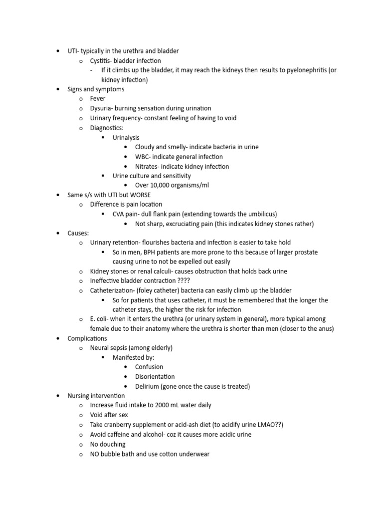 Pyelo Notes | PDF | Urinary Tract Infection | Clinical Medicine