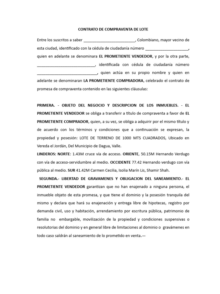 Contrato de Compraventa de Lote en Dagua | PDF | Ley de obligaciones ...