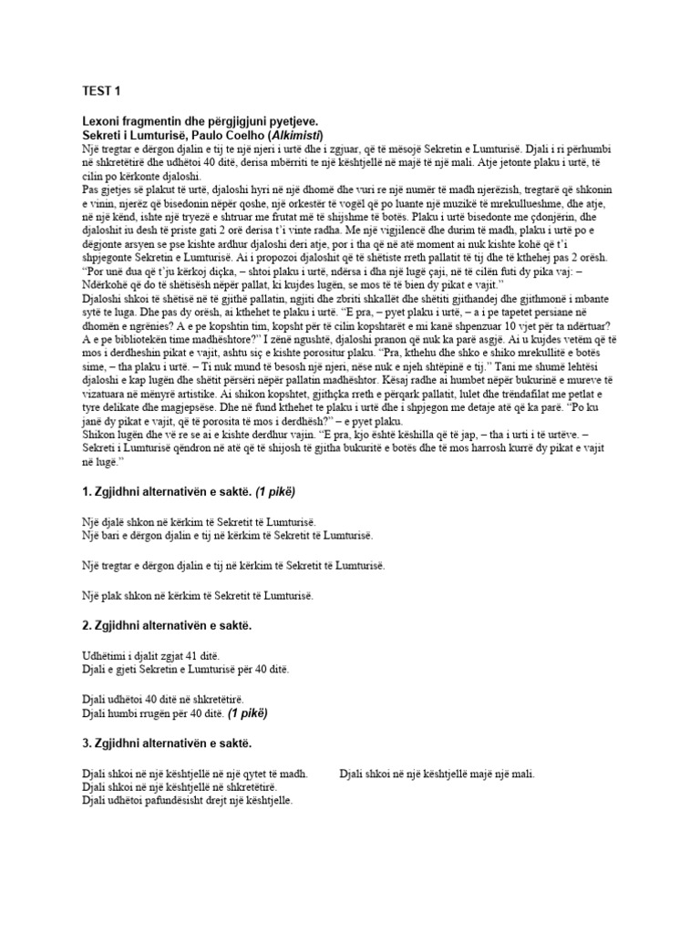 Test Gjuhe 1 | PDF