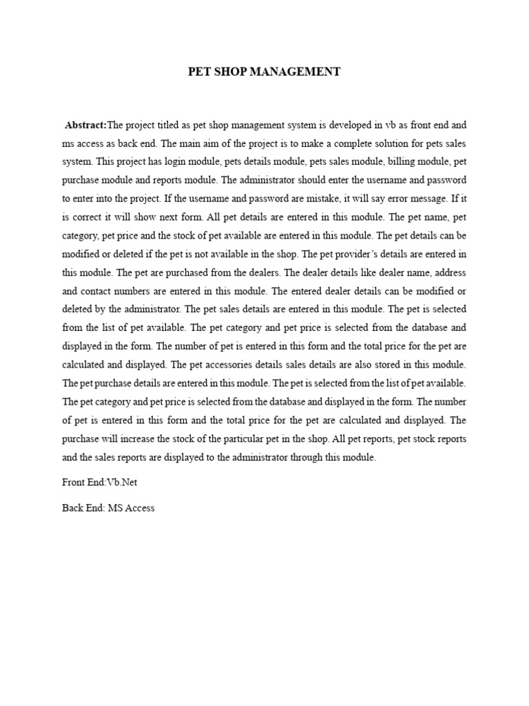 Pet Shop Management | PDF