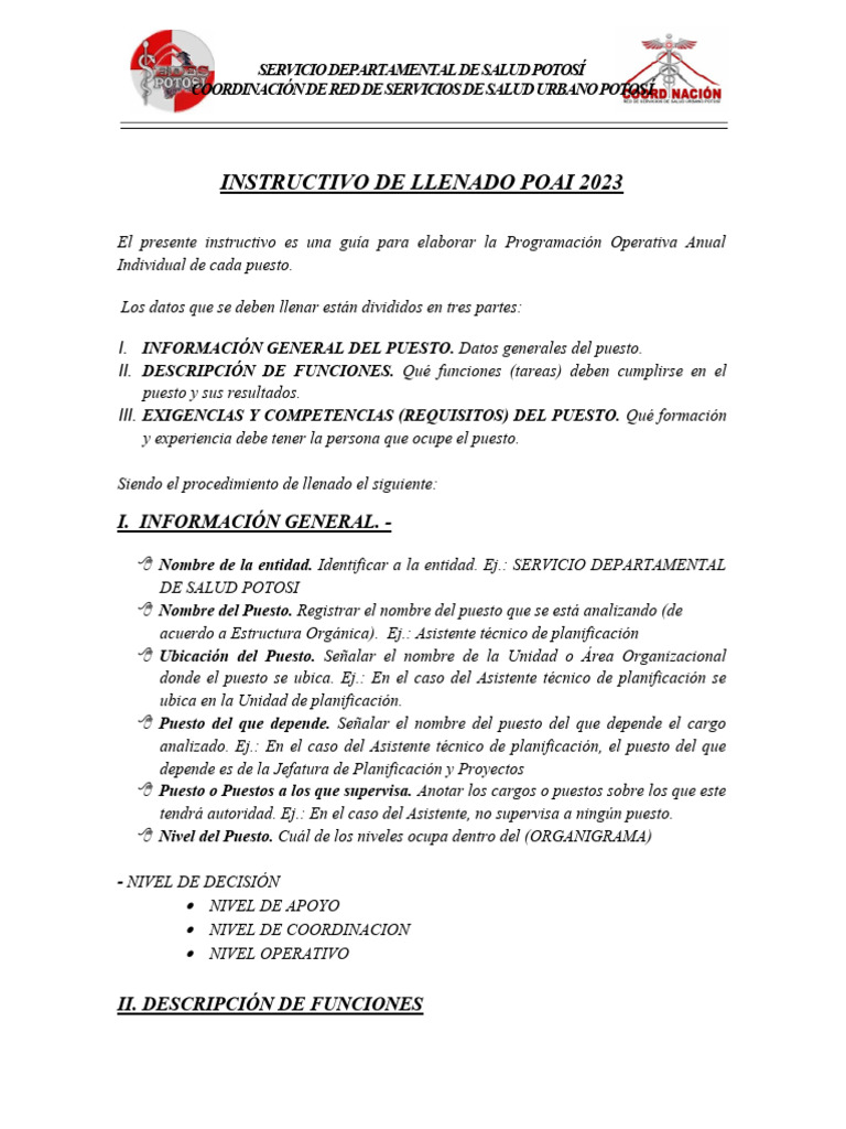 Instructivo POAI 2023 para Salud Potosí | PDF | Planificación