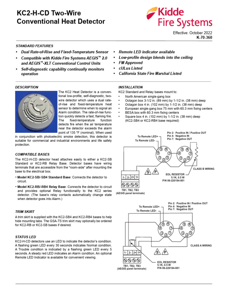 Kidde KC2-H-CD Two-Wire Conventional Heat Detector K-70-360 | PDF | Relay | Electromagnetism