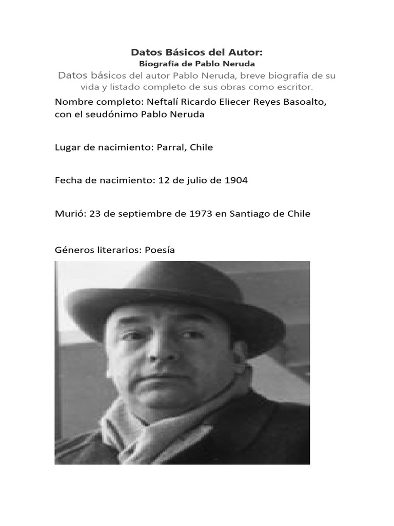 Biografía de Pablo Neruda | PDF