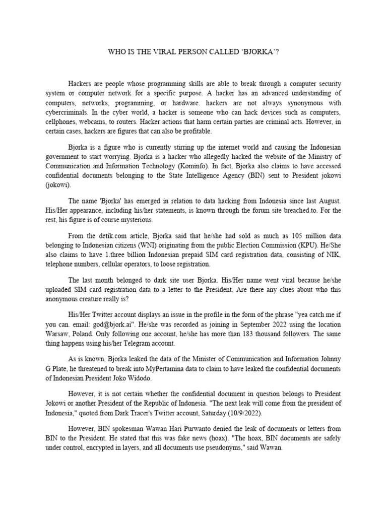 WHO IS THE VIRAL PERSON CALLED BJORKA' Article Text | PDF | Security ...