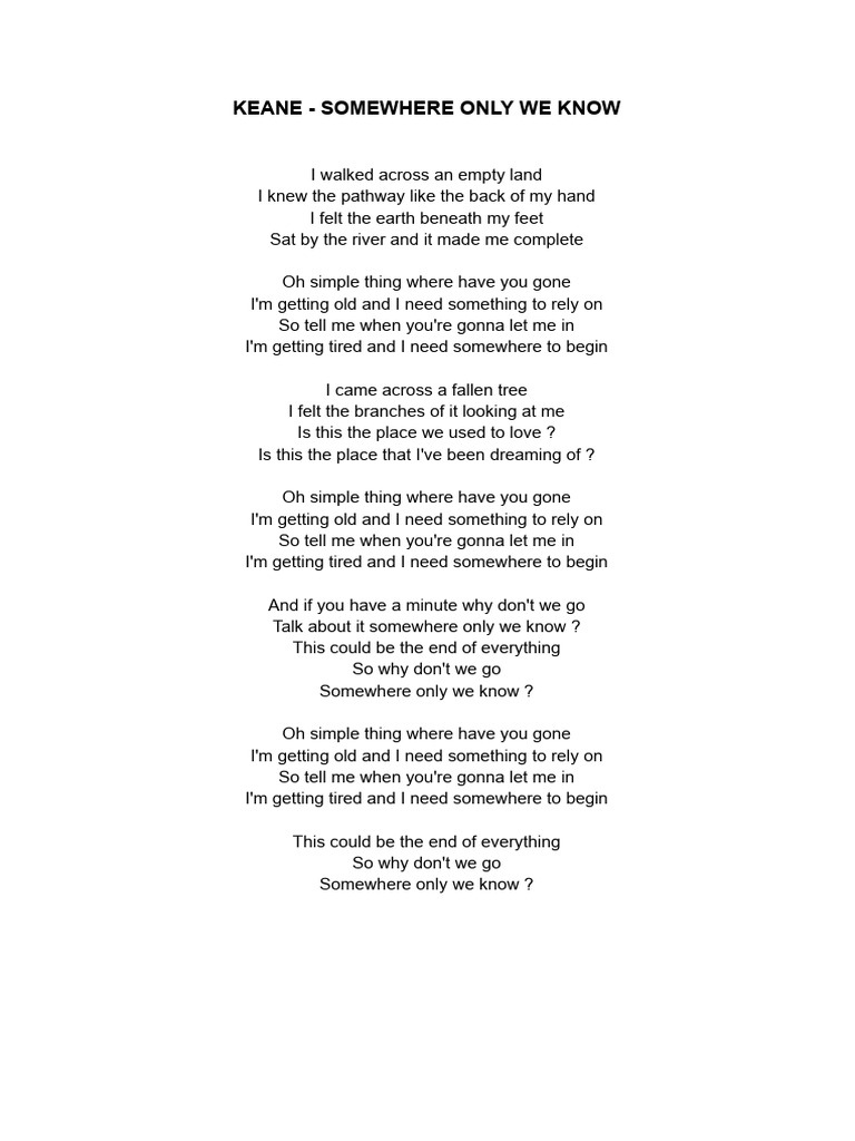 Keane - Somewhere Only We Know | PDF