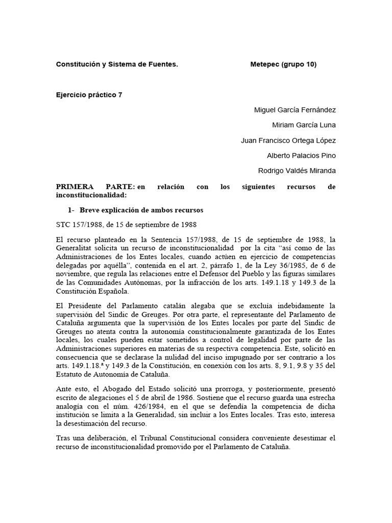 Ejercicio Tema 7 | PDF | Sentencia (ley) | Constitución