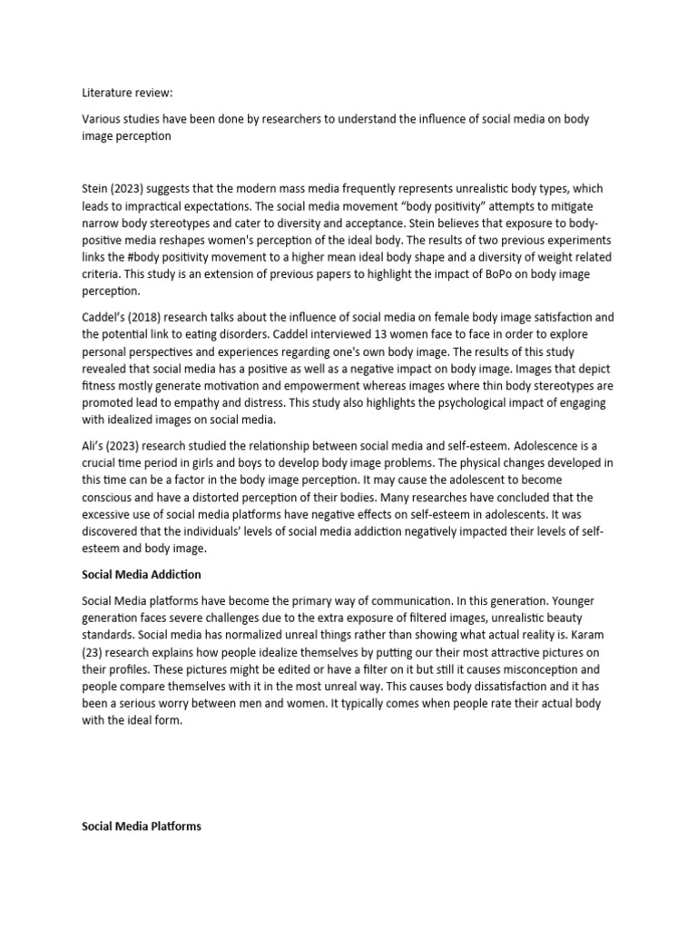 Literature Review Aleena | PDF | Body Image | Social Media
