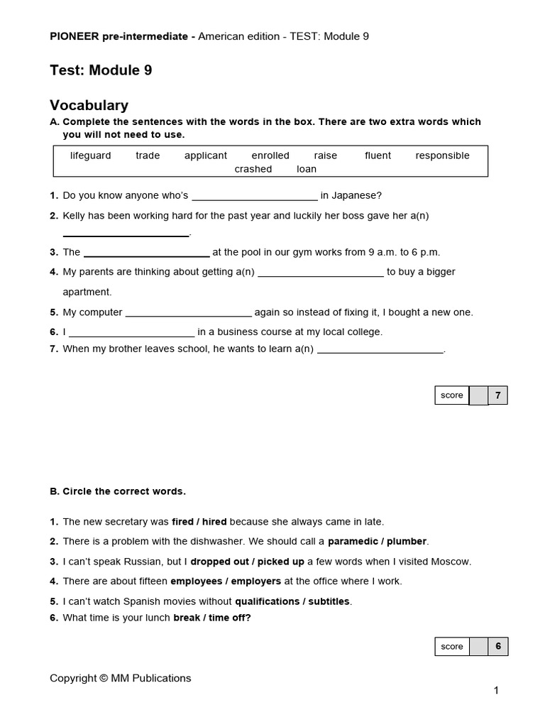Pioneer Pre Intermediate Tests Module 9 | PDF | Newspapers