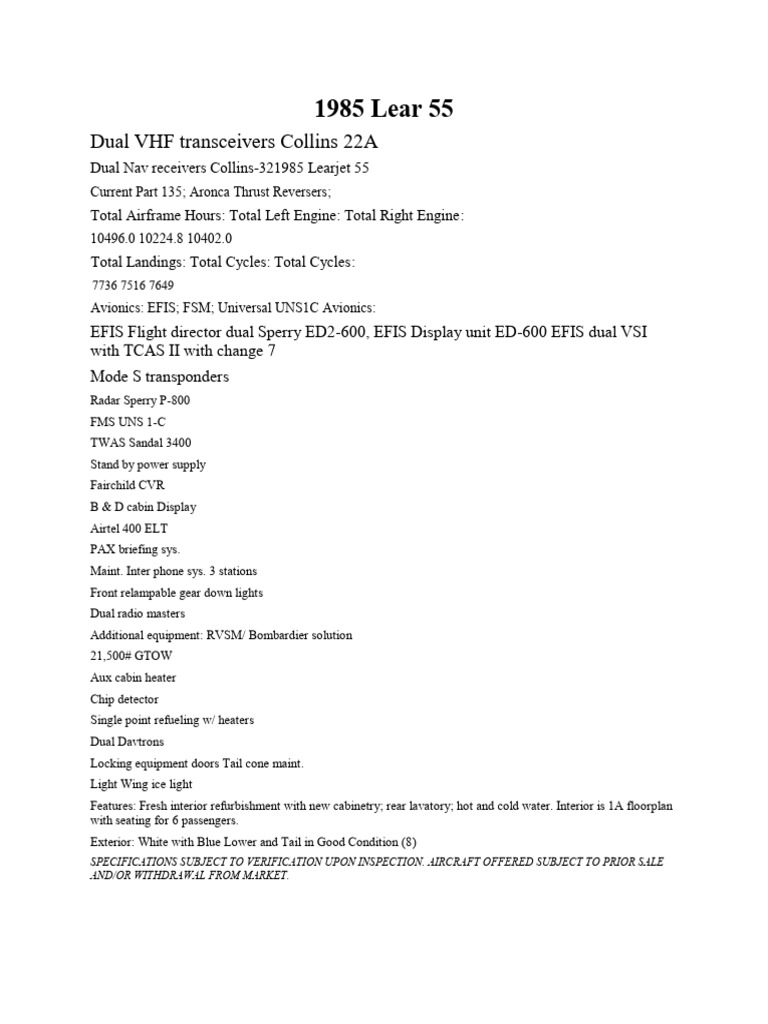 1985 Lear 55 | PDF