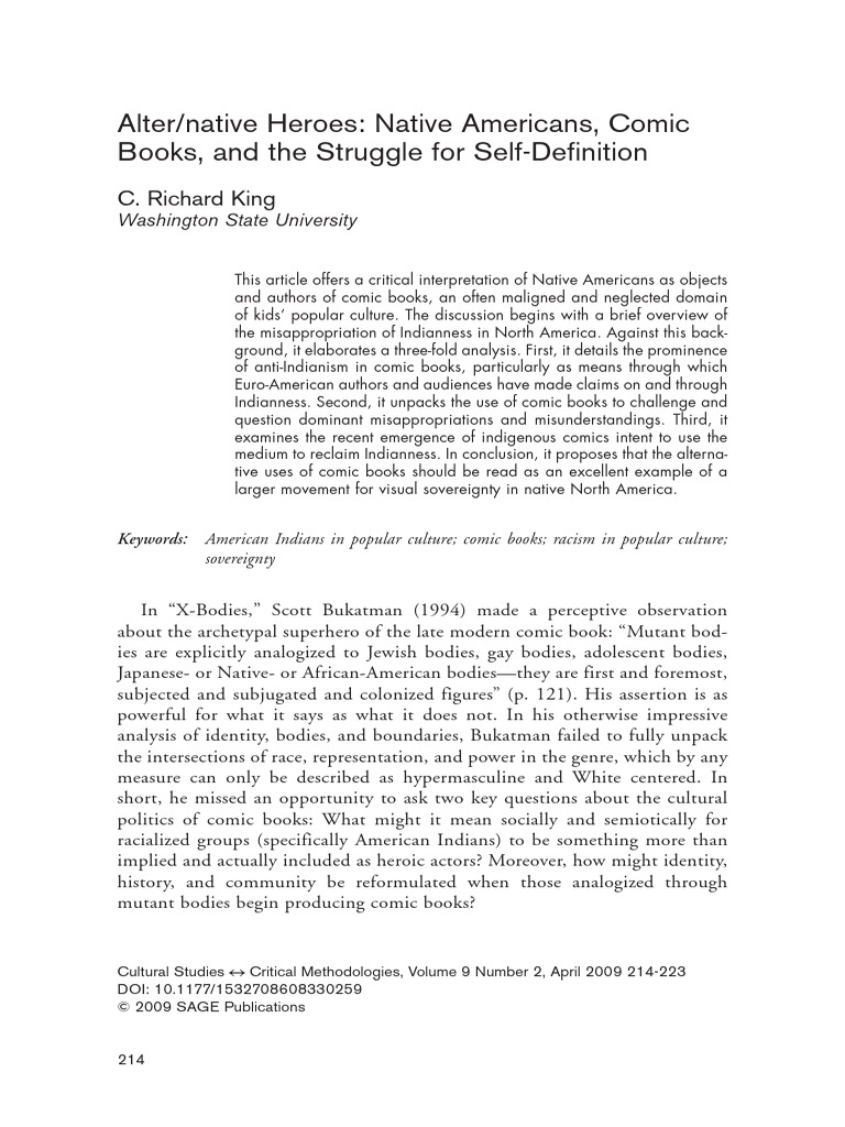 KING, C. Richard. Alter Native Heroes Native Americans, Comic Books ...