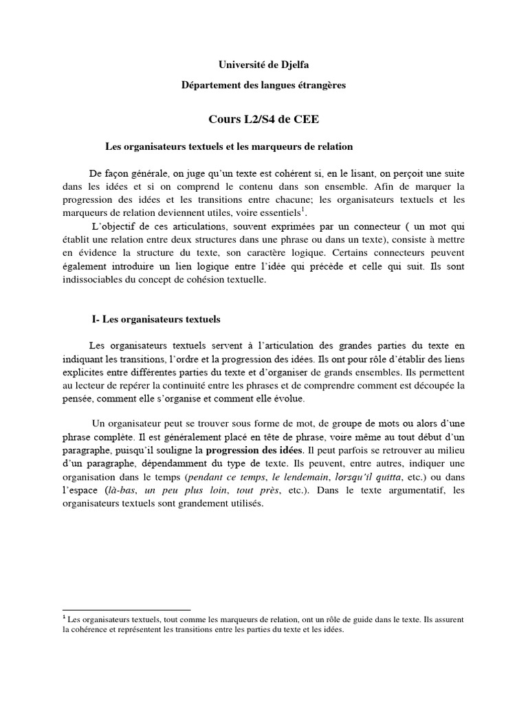 Organisateurs textuels et marqueurs de relation | PDF | Linguistique