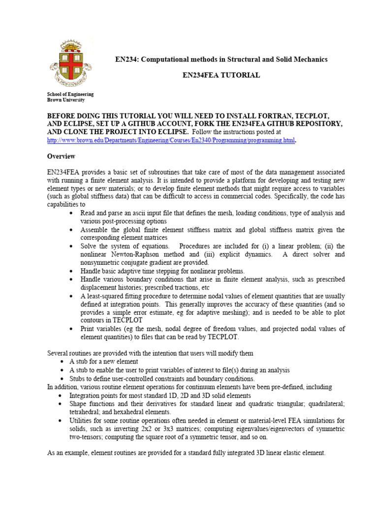 EN234FEA Tutorial | PDF | Parameter (Computer Programming) | Finite Element Method