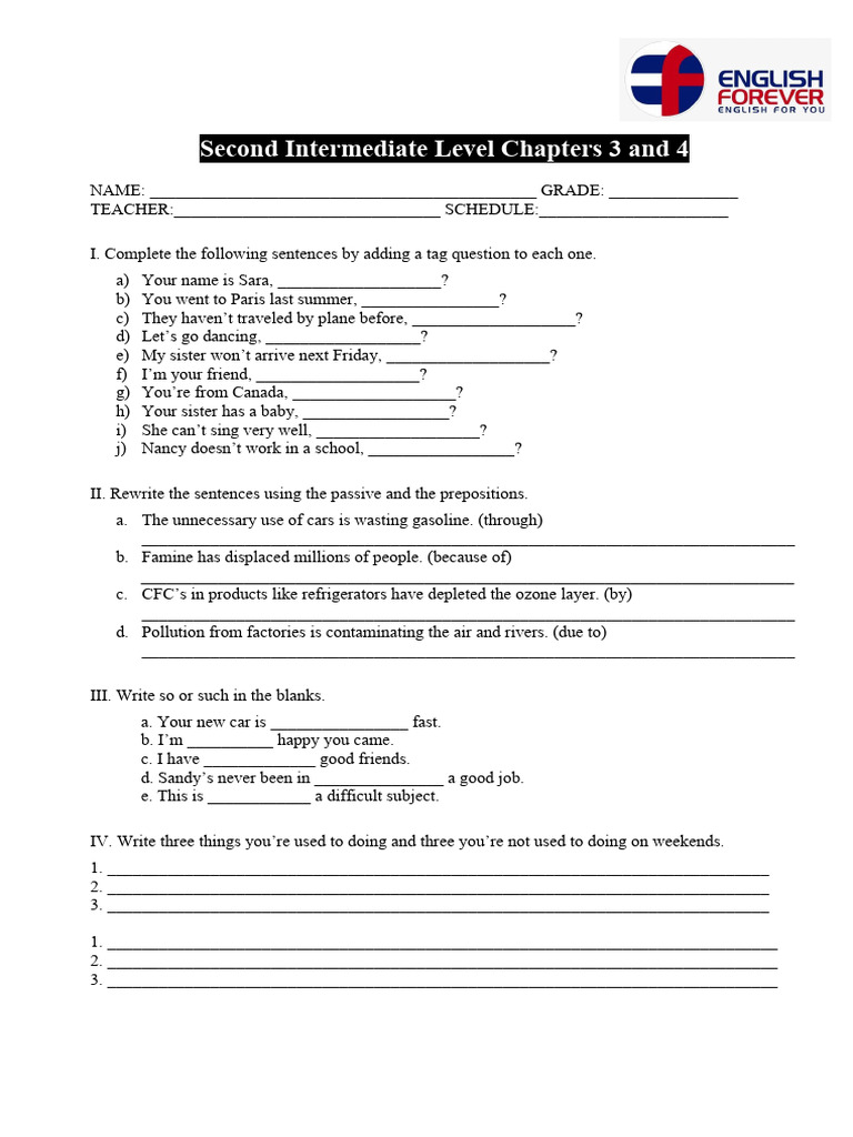 Intermediate 2. CH 3 and 4 | PDF | Linguistics | Grammar Intermediate 2. CH 3 and 4 | PDF | Linguistics | Grammar
