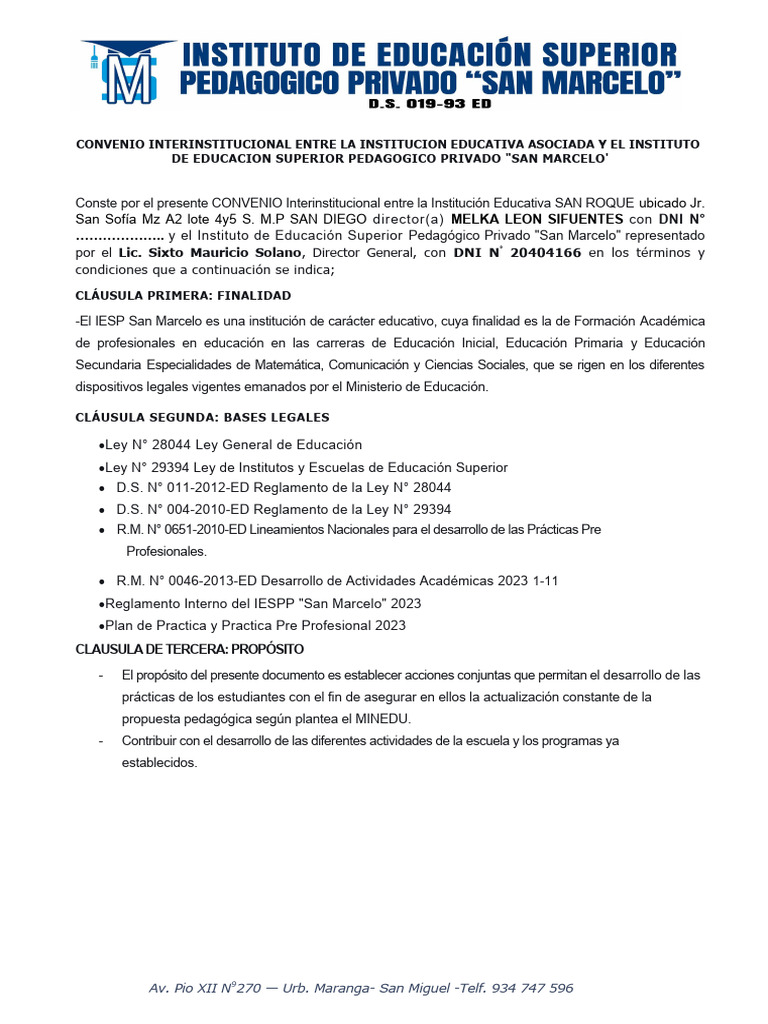 Documento de Convenio | PDF | Maestros | Salón de clases