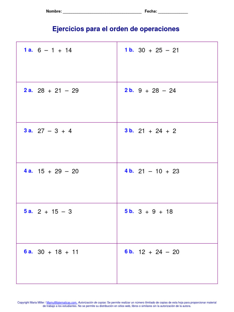 Ejercicios Orden de Operaciones-1 | PDF