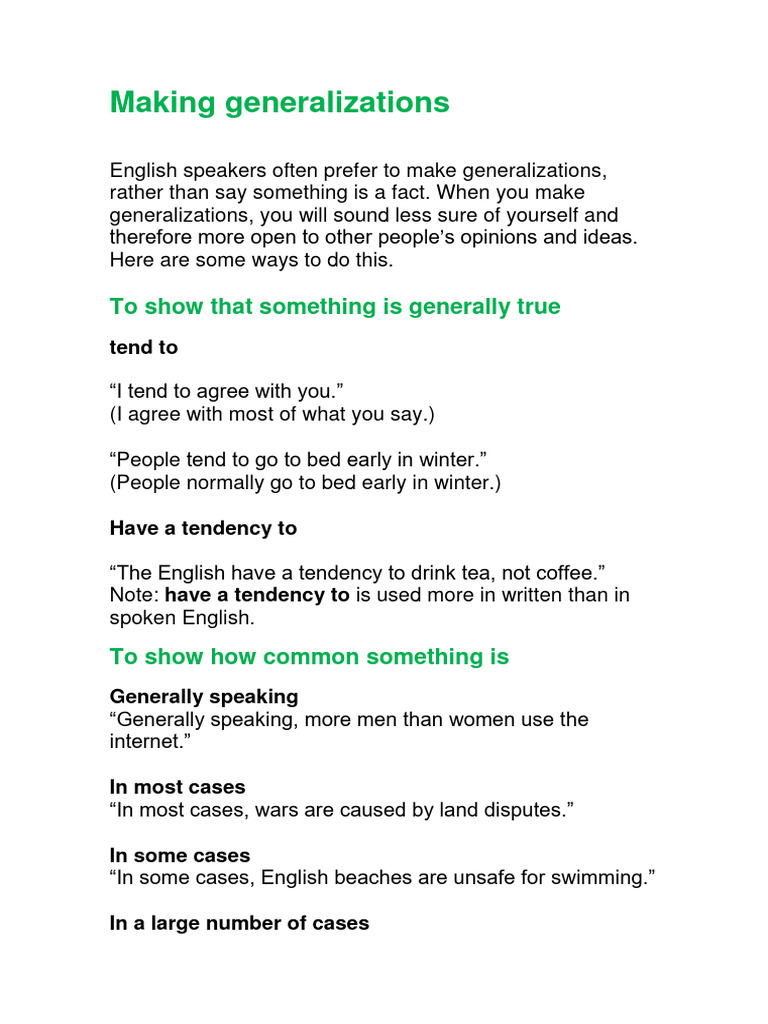 C1 - C2 Generalisations SHEET | PDF