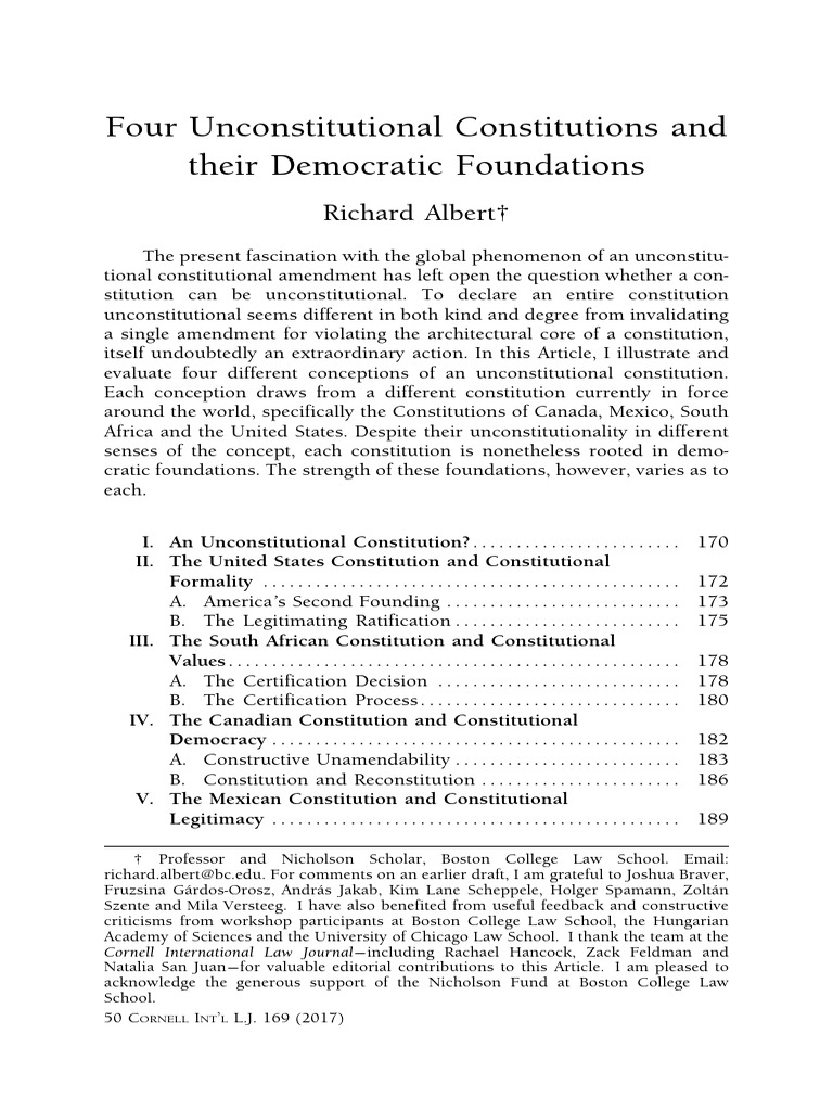 Four Unconstitutional Constitutions and Their Democratic Foundations | PDF | Constitution ...