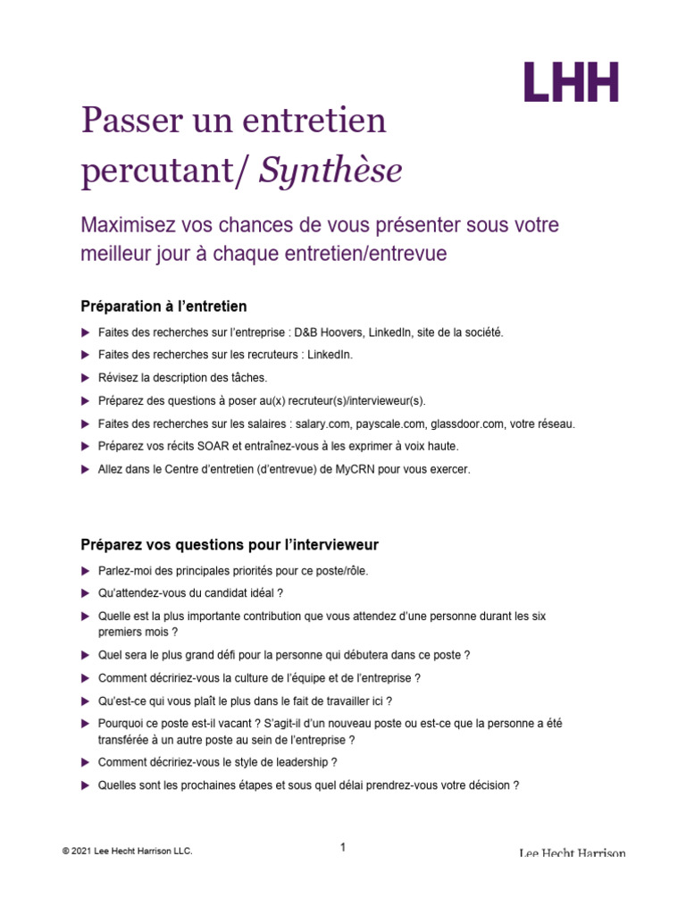 Préparation efficace à l'entretien d'embauche | PDF | Ouverture (échecs ...