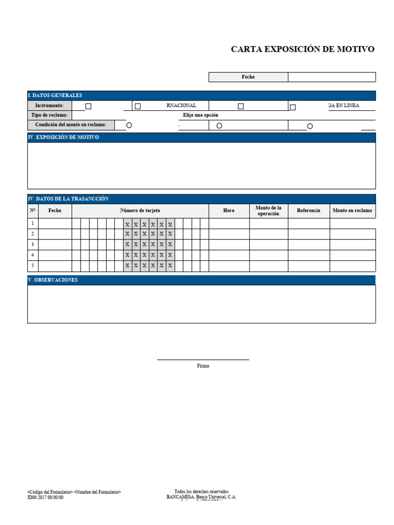 FO - cs.000.V1 Carta Exposición de Motivo | PDF