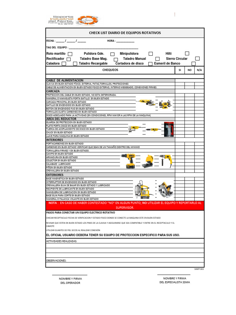 Check List para Equipo Rotativo | PDF | Máquinas | Ingeniería mecánica