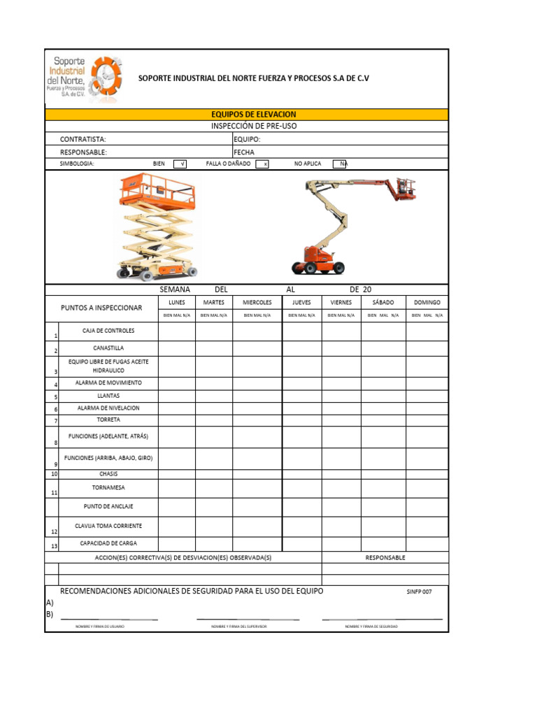Copia de Check List de EQUIPOS DE ELEVACION | PDF Copia de Check List de EQUIPOS DE ELEVACION | PDF