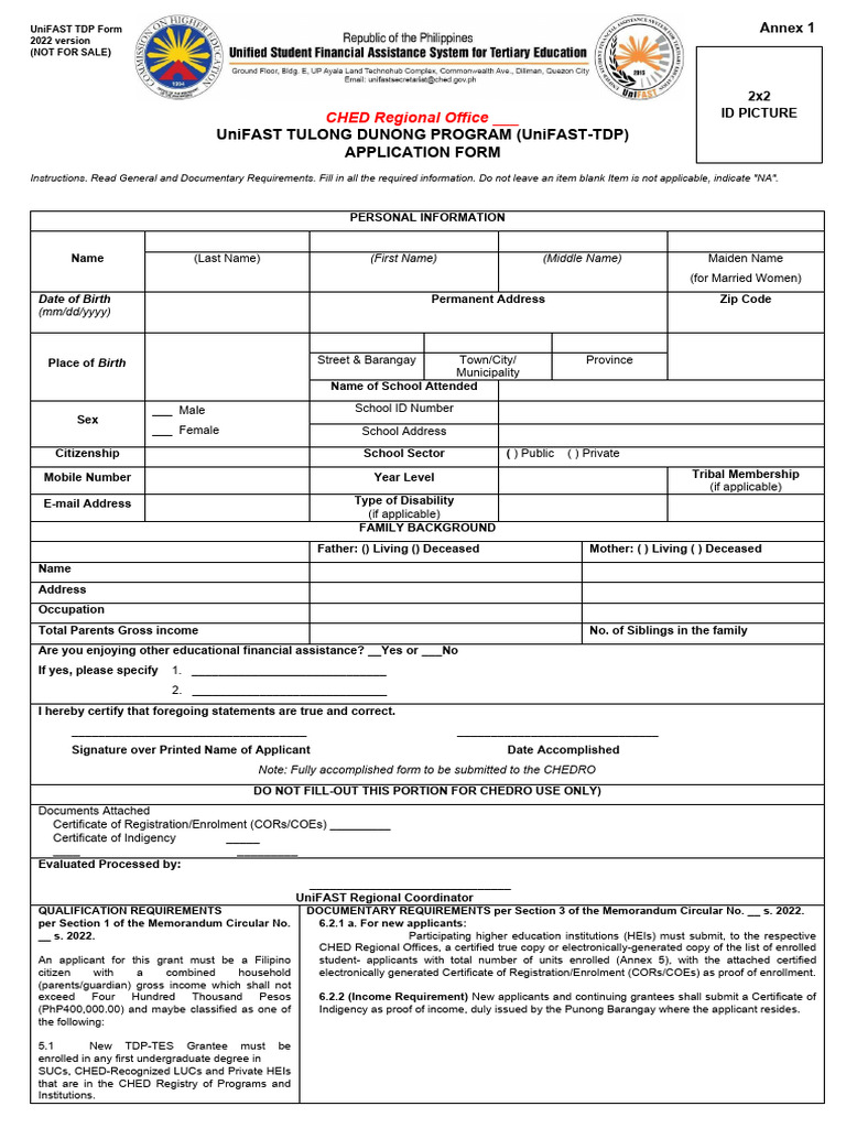 Annex 1 TDP APPLICATION FORM | PDF | Government
