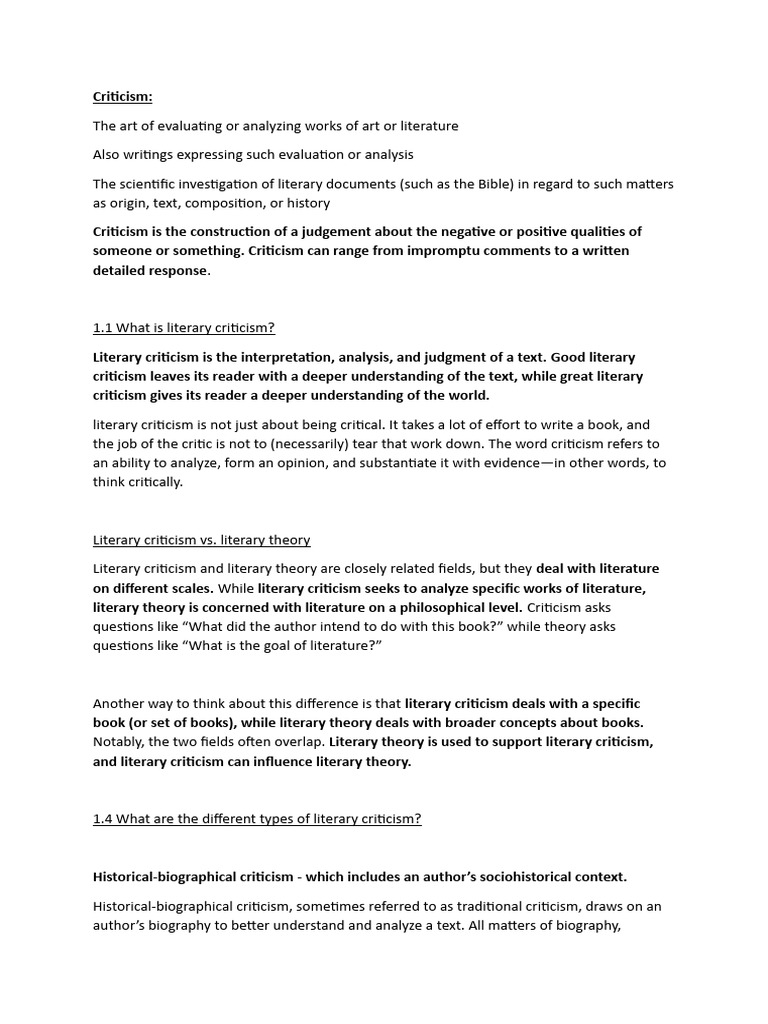 Unit 1 Criticism | Download Free PDF | Criticism | Literary Criticism