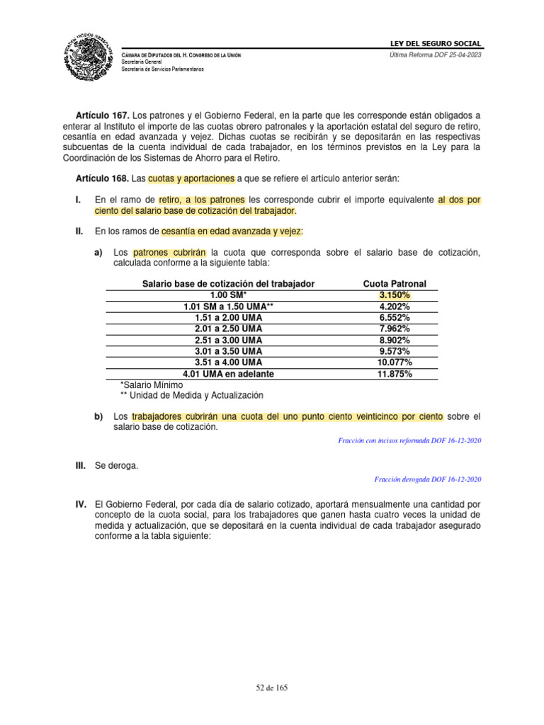 Retiro y Cesantía. Art 168 LSS | PDF | Gobierno