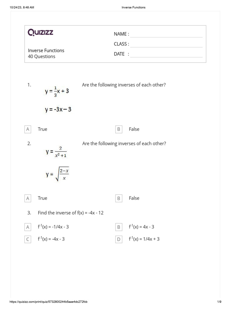 Inverse Functions | PDF | Abstract Algebra | Mathematics