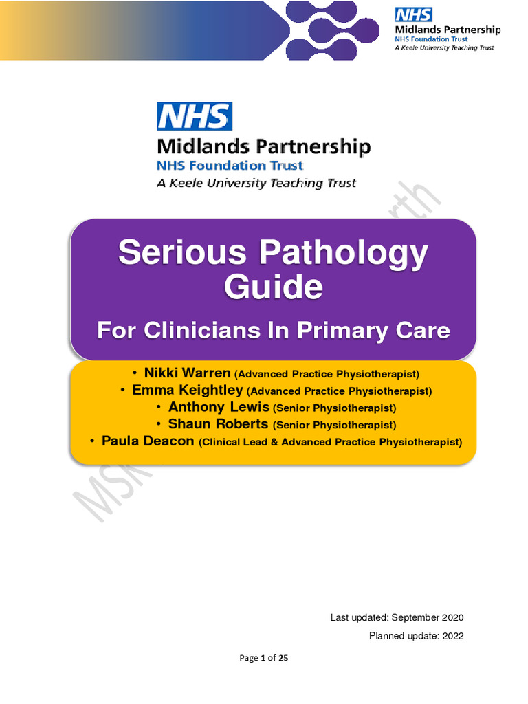 Serious Pathology Guide FINAL | PDF | Back Pain | Vertebral Column