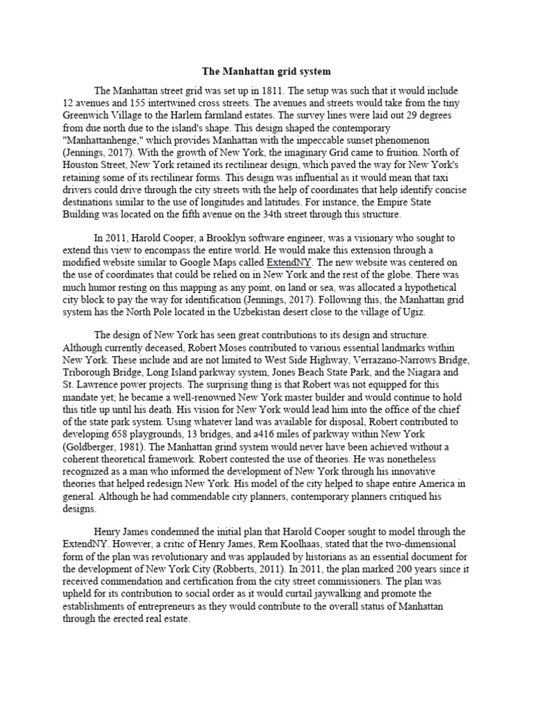 The Manhattan Grid System Pdf New York City