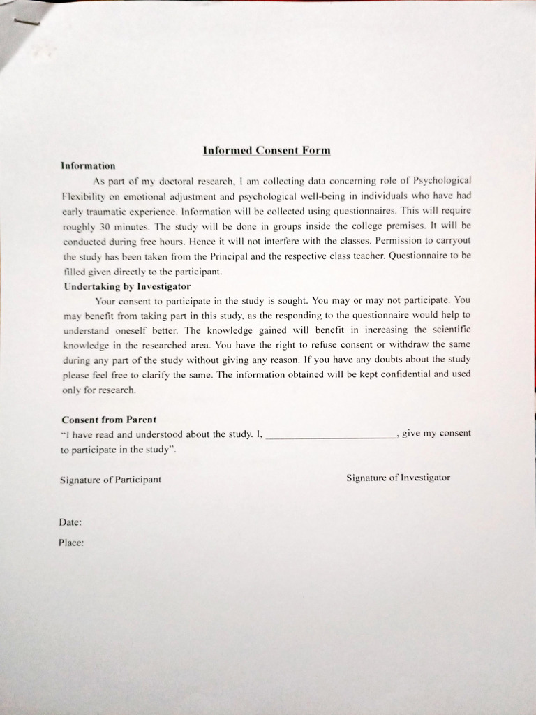 Psychological Flexibility Consent Form | PDF | Feeling | Experience