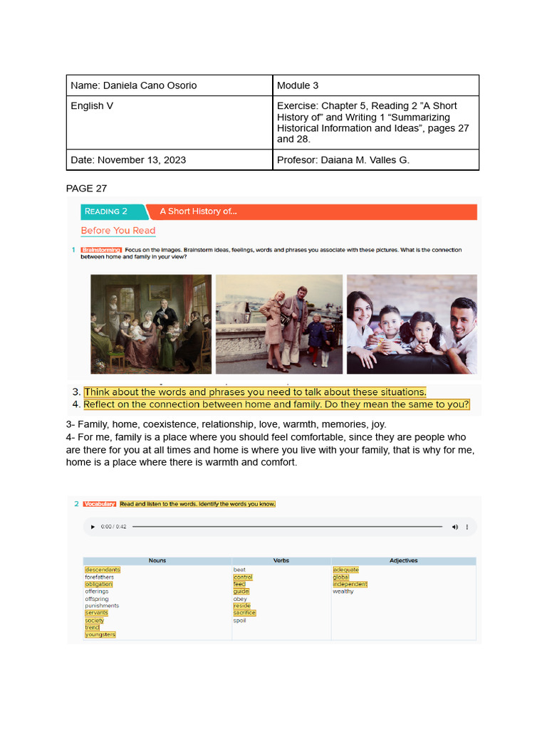 Chapter 5, Reading 2 "A Short History Of" and Writing 1 "Summarizing Historical Information and ...