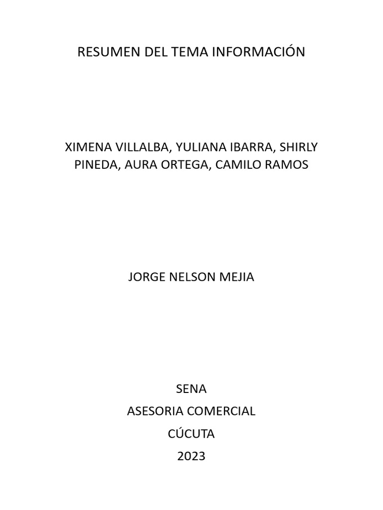 Resumen Del Tema Información | PDF | Bases de datos | Información