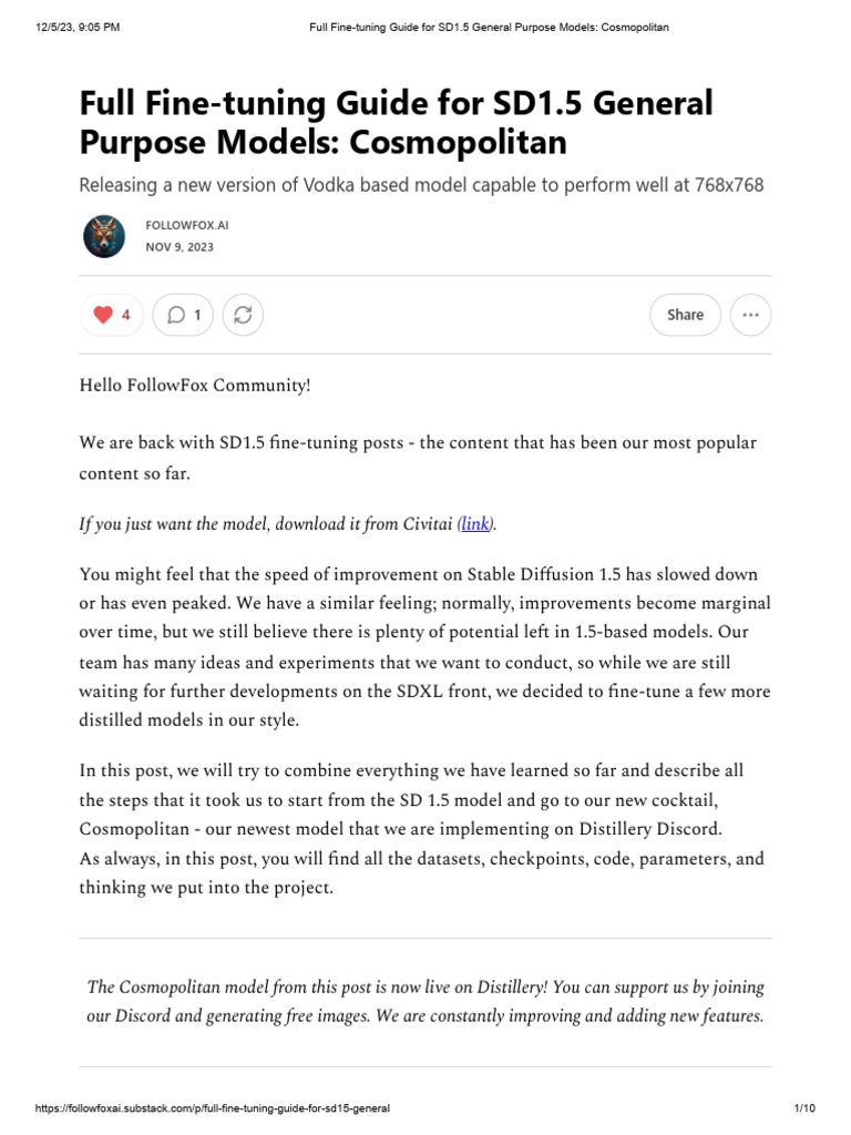 Full Fine-Tuning Guide For SD1.5 General Purpose Models - Cosmopolitan ...