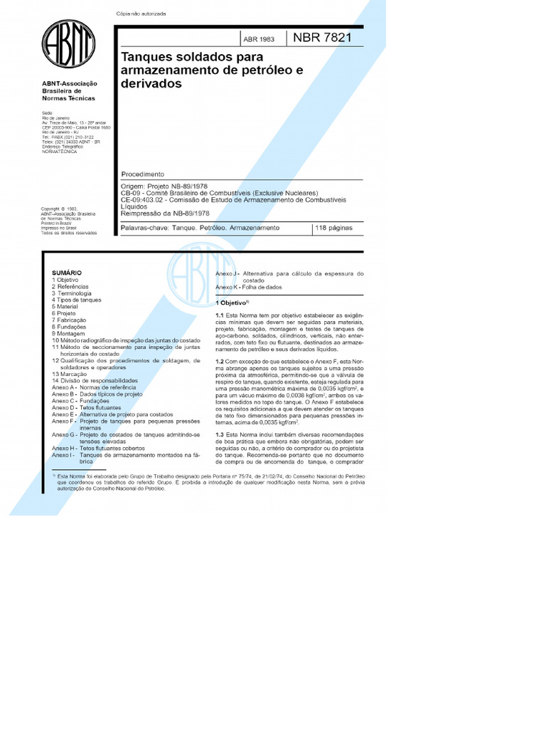 NBR 7821 NB 89 - Tanques Soldados para Armazenamento de Petroleo e Derivados | PDF
