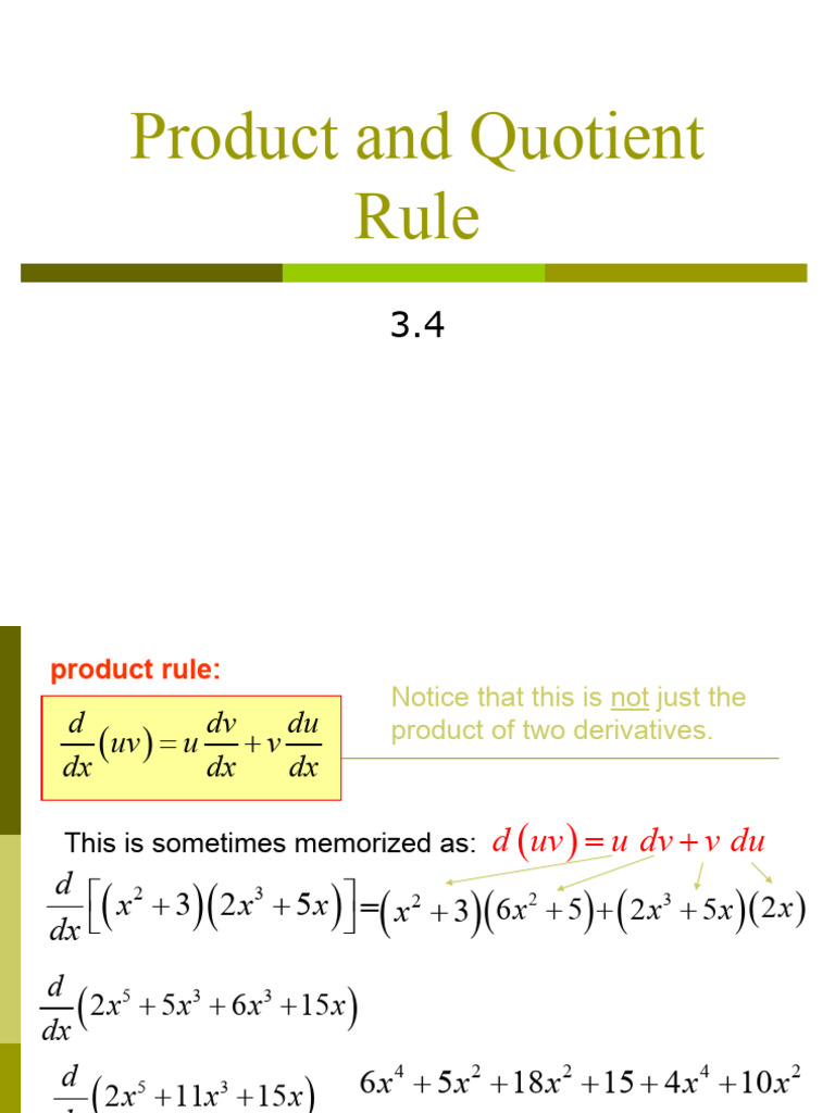 Product and Quotient Rule Overview | PDF | Trigonometric Functions ...
