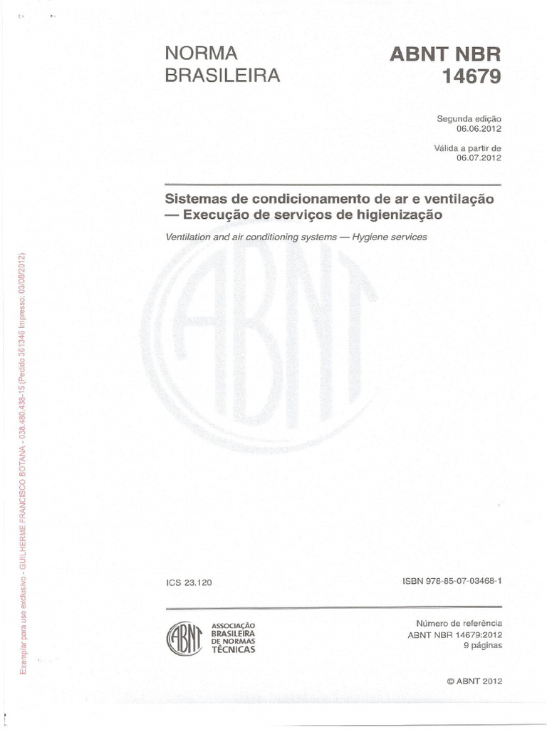 NBR 14679 Sistema de Higienização Ar Condicionado | PDF
