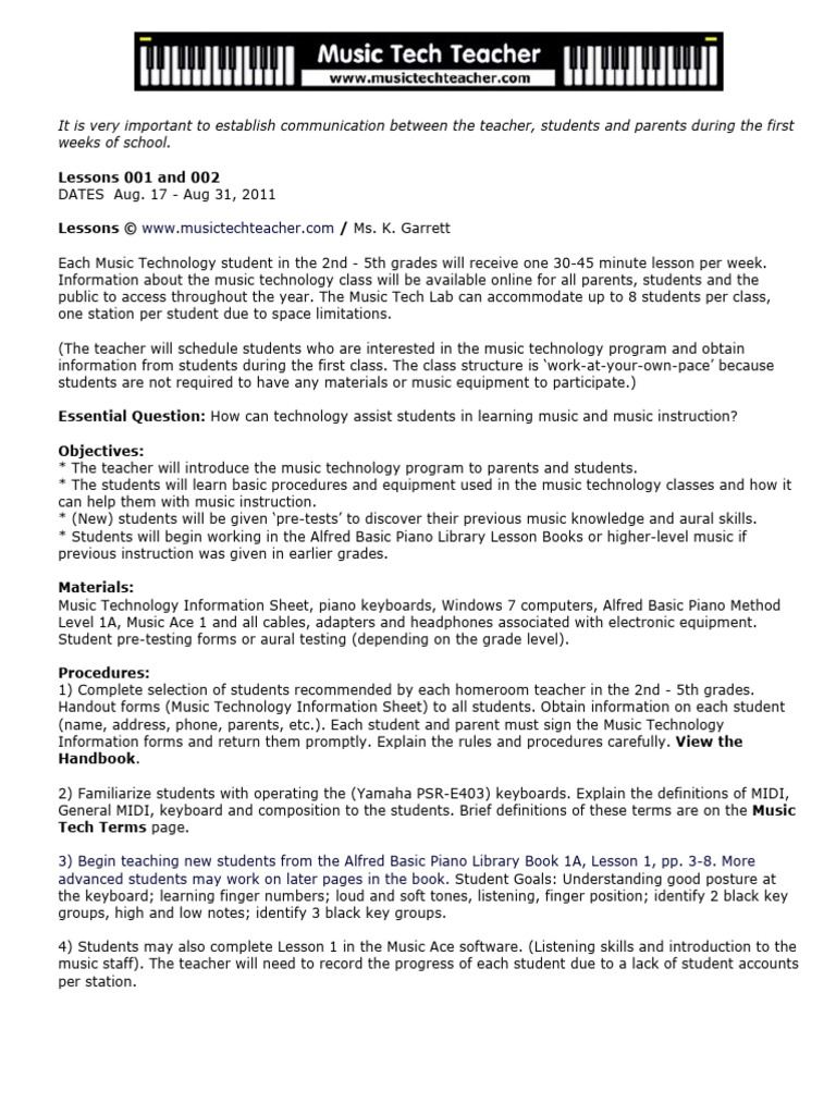 Garrett Music Tech Lesson 01 02 2011 Using Music Tech | PDF | Teachers ...