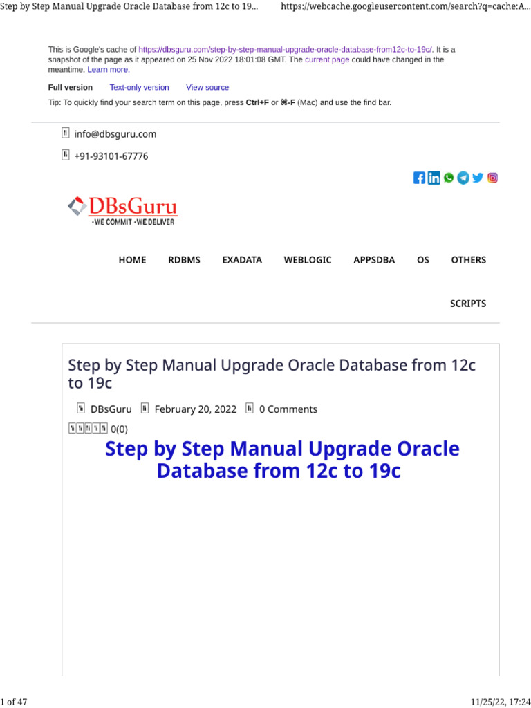 Step by Step Manual Upgrade Oracle Database From 12c To 19c - DBsGuru | PDF | Databases | Java ...