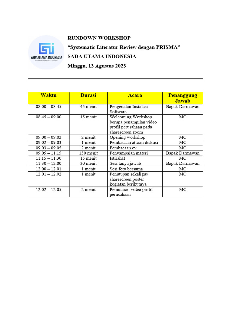 RUNDOWN WORKSHOP SLR - 13 Agustus 2023-1 | PDF
