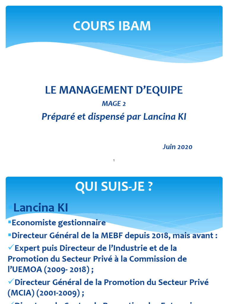 Cours Management Equipe IBAM MAGE2 2020 V2Pdf | PDF | Direction | Business