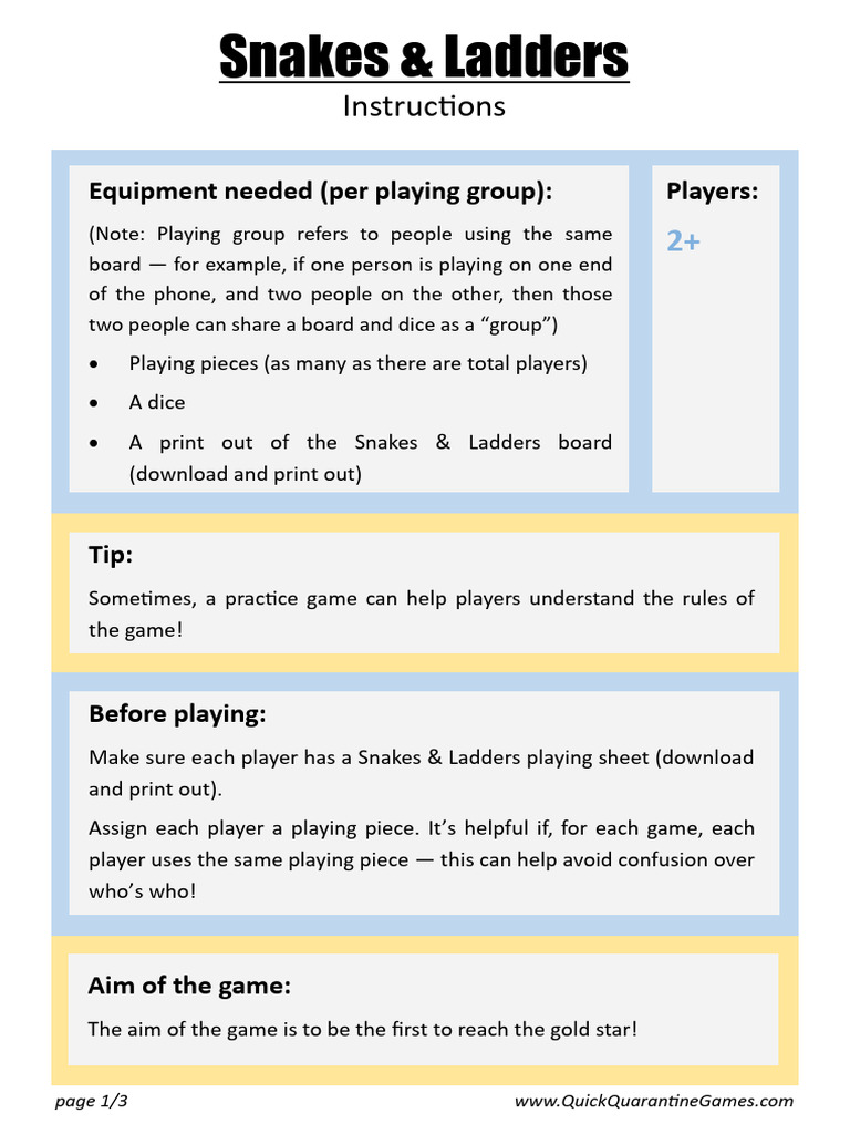 Snakes Ladders Instructions | PDF | Games & Activities