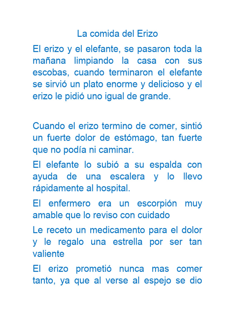 La Comida del Erizo: Cuento Infantil | PDF