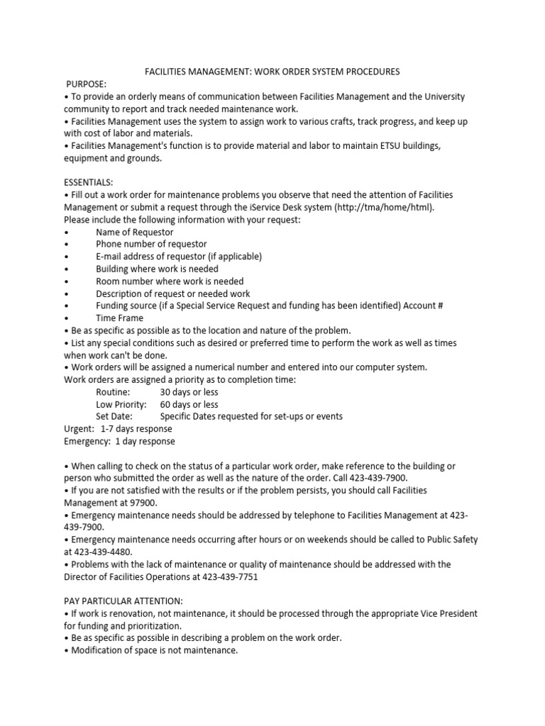 Work Order Procedures | PDF