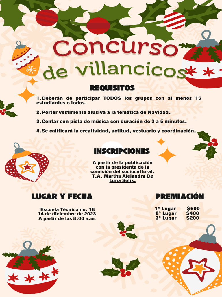 Convocatoria para Concurso de Villancicos, Tec.18 | PDF