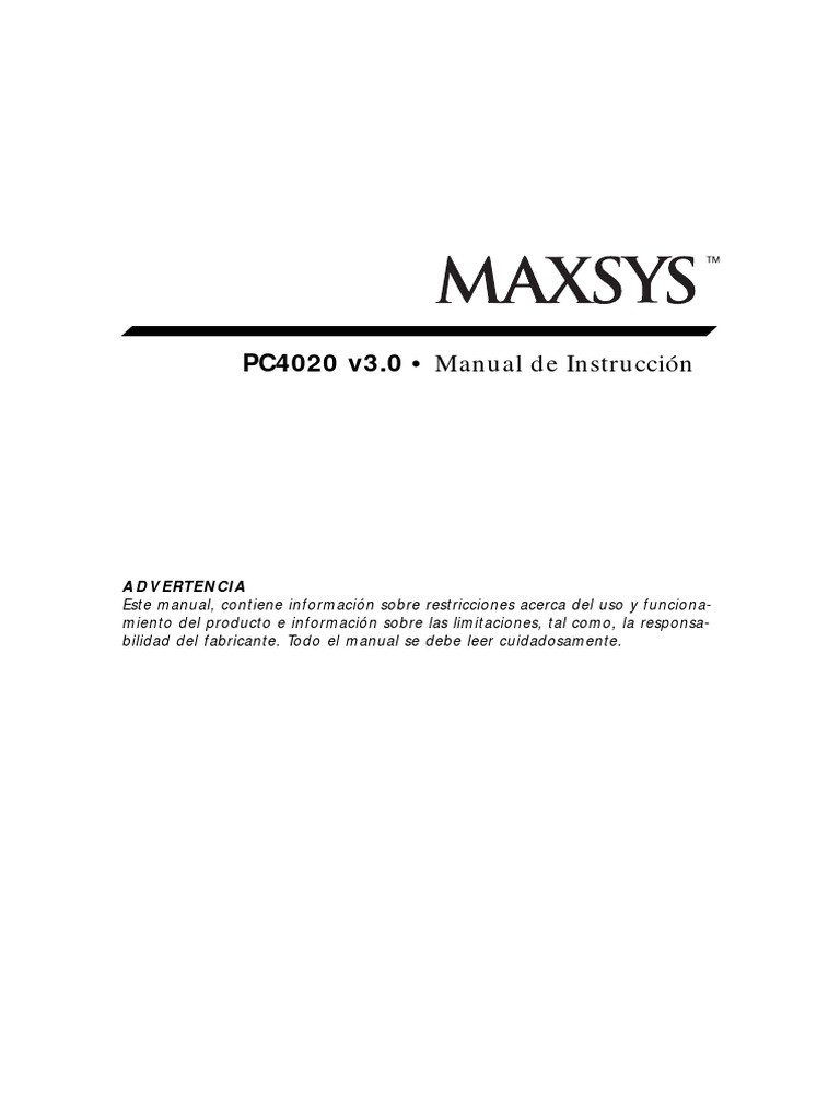 PC4020 v3.0 Spanish User Manual MAXSYS | PDF | Teclado | Ascii