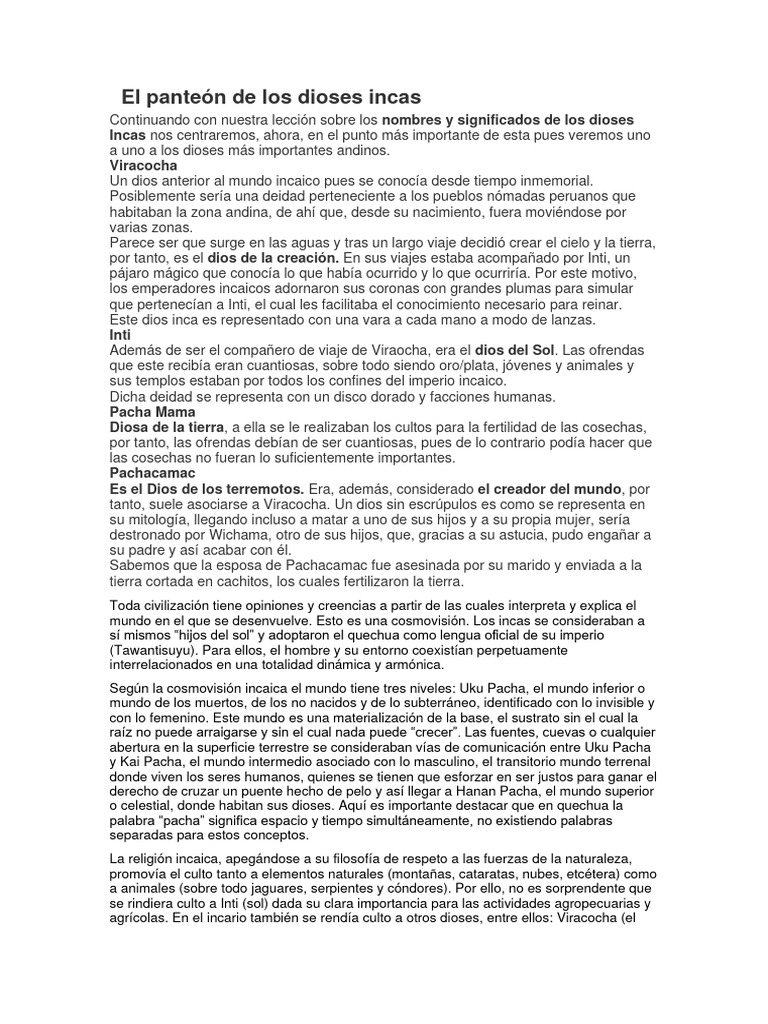 Panteón de los Dioses Incas | PDF | Imperio Inca | Mitología