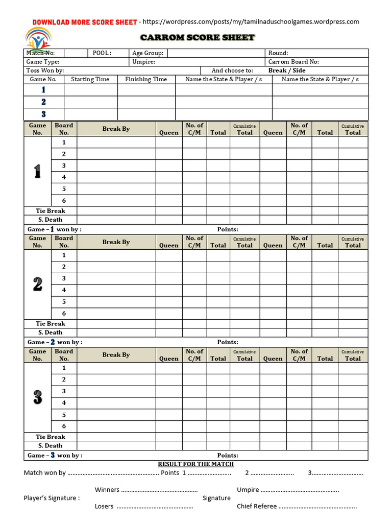 Carrom Score Sheet Template | PDF